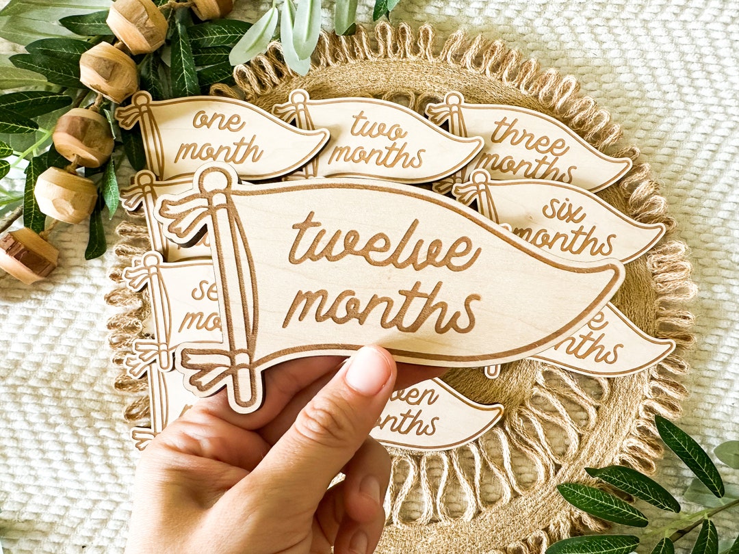 Wooden Monthly Milestone Markers Custom Pennant Milestones, Wooden ...
