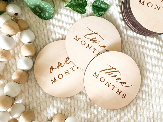 Wooden Monthly Milestone Cards Script Baby Month Signs | Etsy