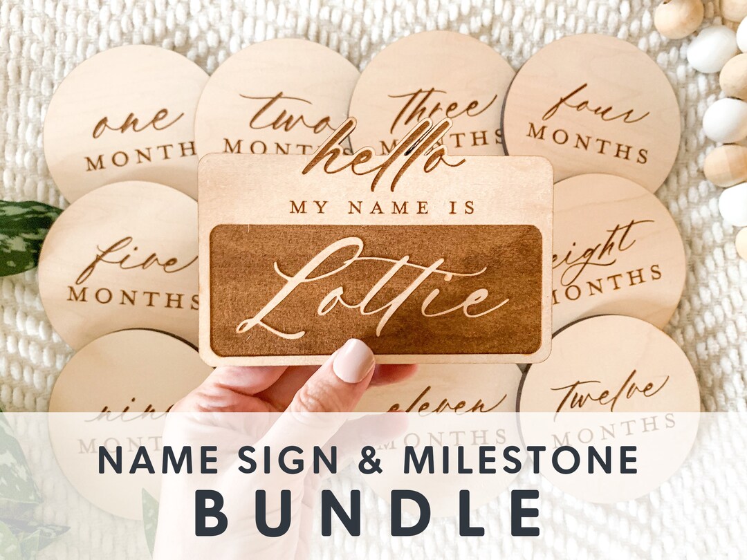 Wooden Monthly Milestone Cards Bundle - Script, Milestone Markers ...