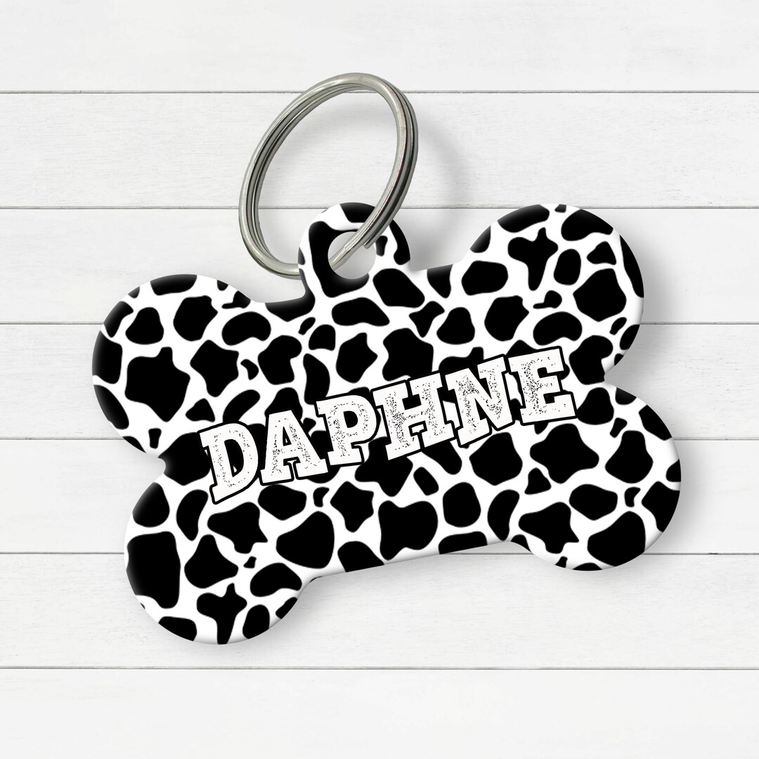 Cow Print Personalized Pet Tag Pingtag QR Code Double Sided - Etsy