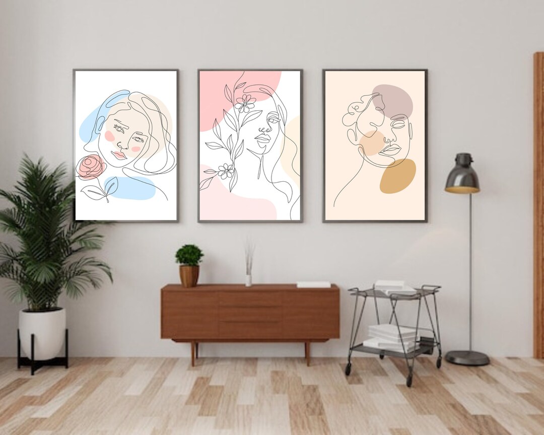 Set of 3 Line Art Printable Poster, Abstract Female Line Drawing ...