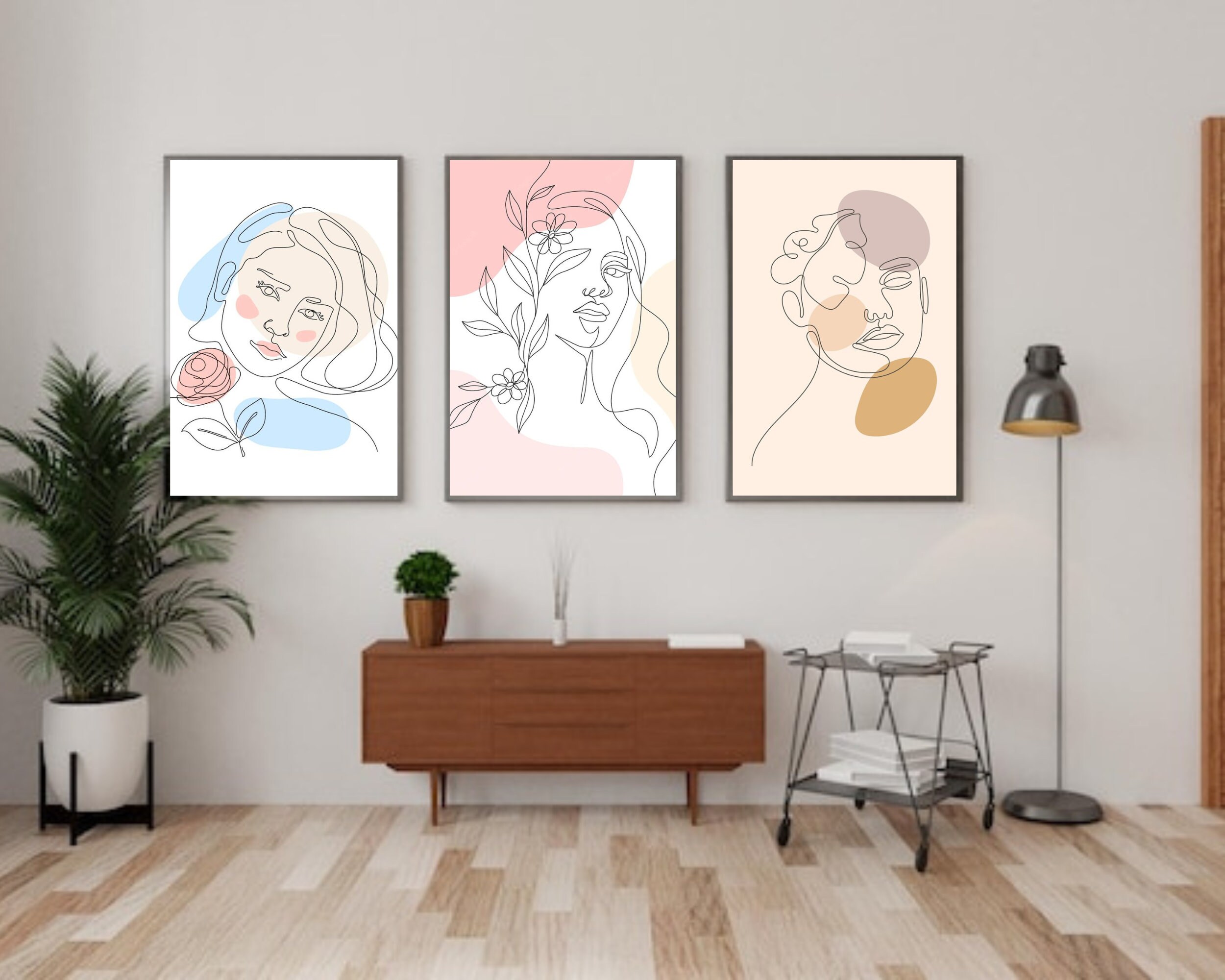 Set of 3 Line Art Printable Poster, Abstract Female Line Drawing ...