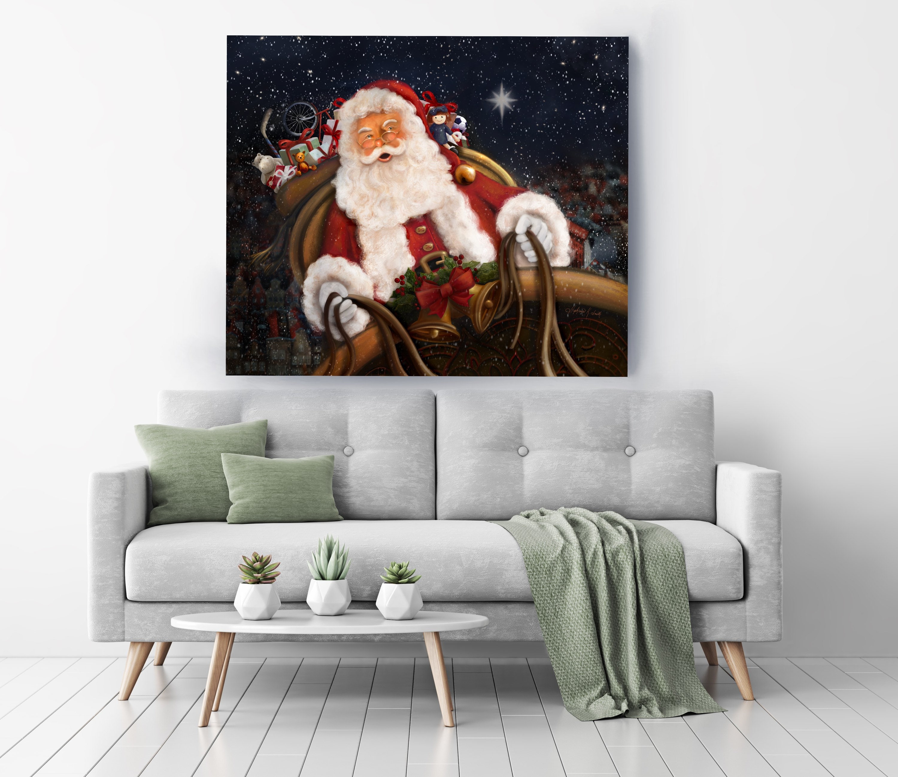 Santa Picture on Canvas Gallery Wrap, Painting of Santa Claus Wall Art ...
