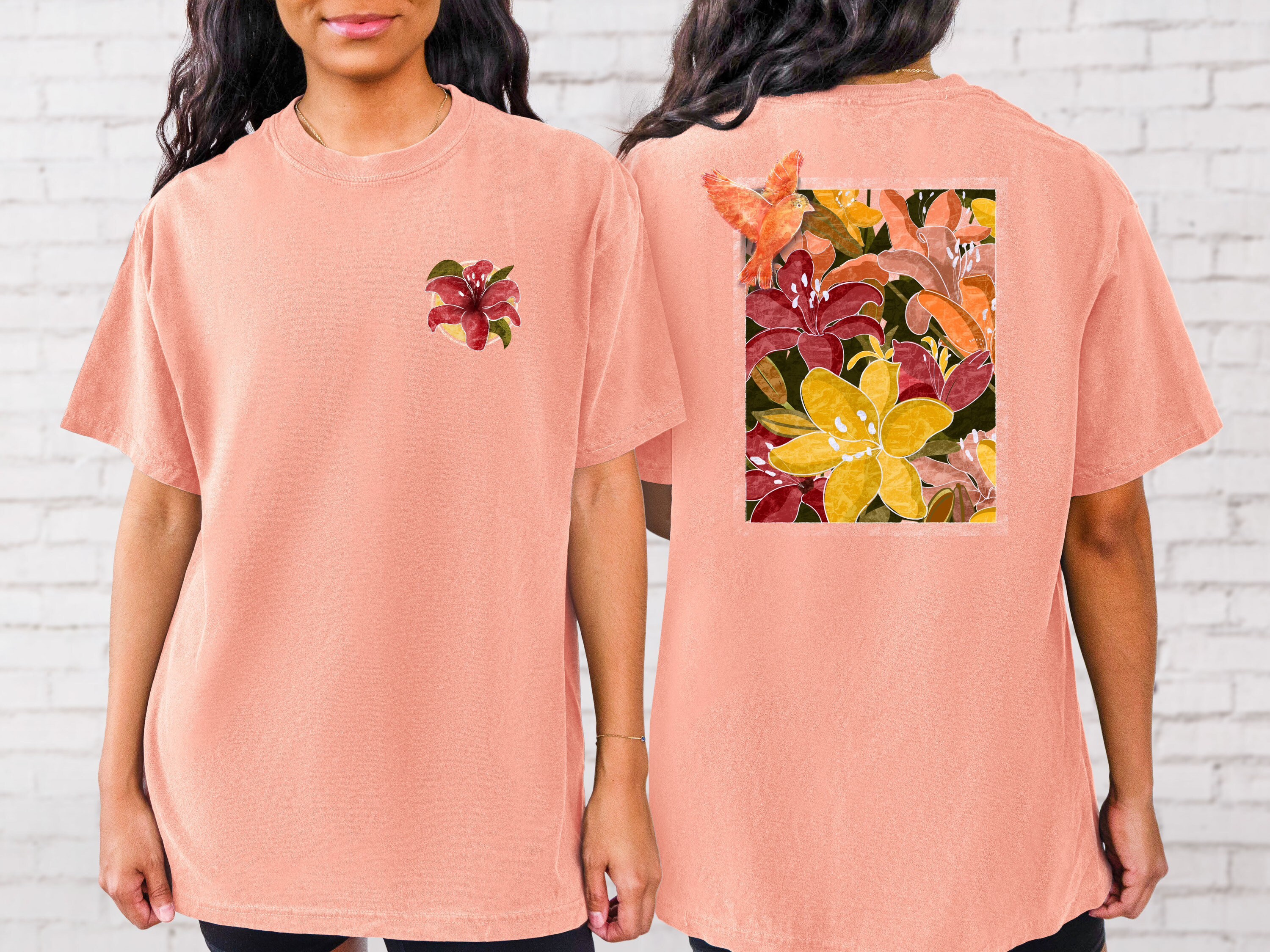 Wildflower Floral Shirt Design on Back, Two Sided Shirt Women Tshirt ...
