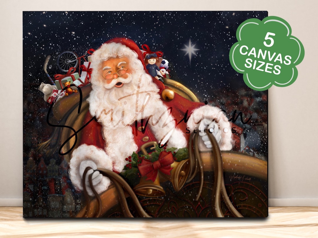 Santa Picture on Canvas Gallery Wrap, Painting of Santa Claus Wall Art ...