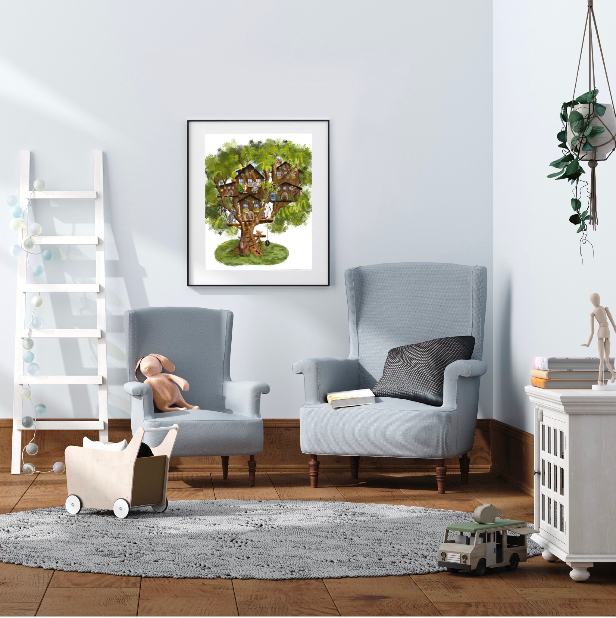Tree House Print Animal Nursery Decor Adventure Nursery - Etsy