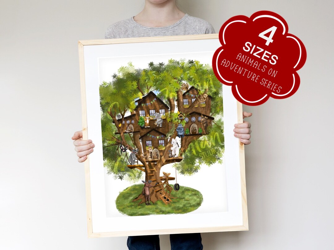 Tree House Print, Animal Nursery Decor, Adventure Nursery, Kids ...