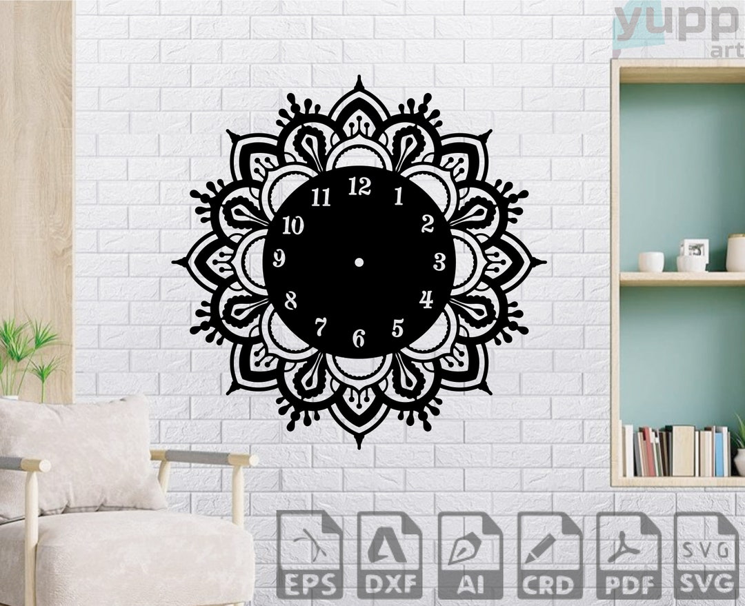 Mandala Clock Cut & Print Files, Steampunk Clock Laser Cut, Wall Clock ...