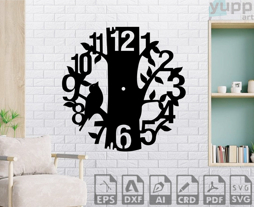 Tree Clock Dxf Files Tree Clock Laser Cut Tree Clock Svg File for ...