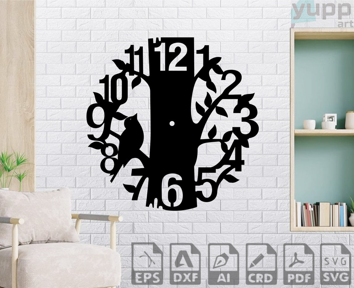 Tree Clock Dxf Files Tree Clock Laser Cut Tree Clock Svg File - Etsy