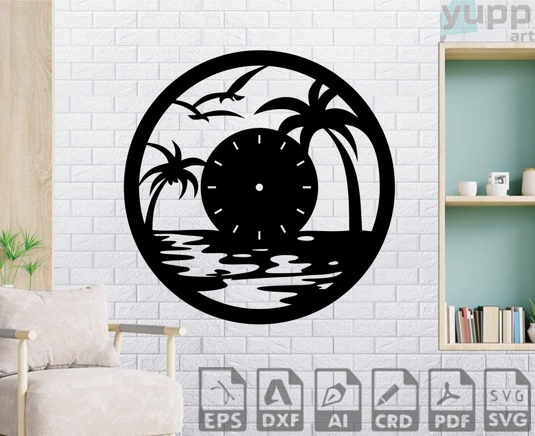 Beach Clock Cut Files, Clock Svg, Summer Clock Laser Cut, Palm Tree ...