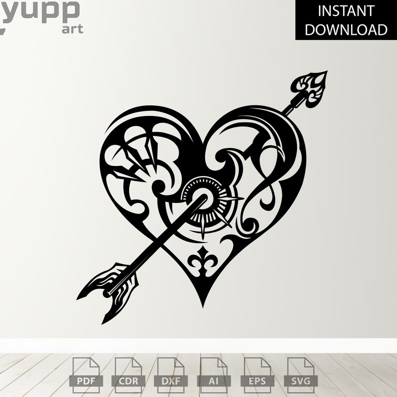 Arrow Heart Svg for Cricut, Love Cnc Laser Cut Files, Mechanic Heart ...