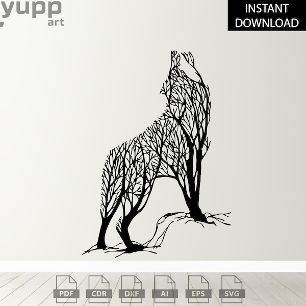 Tree branch wolf svg dxf - Etsy.de
