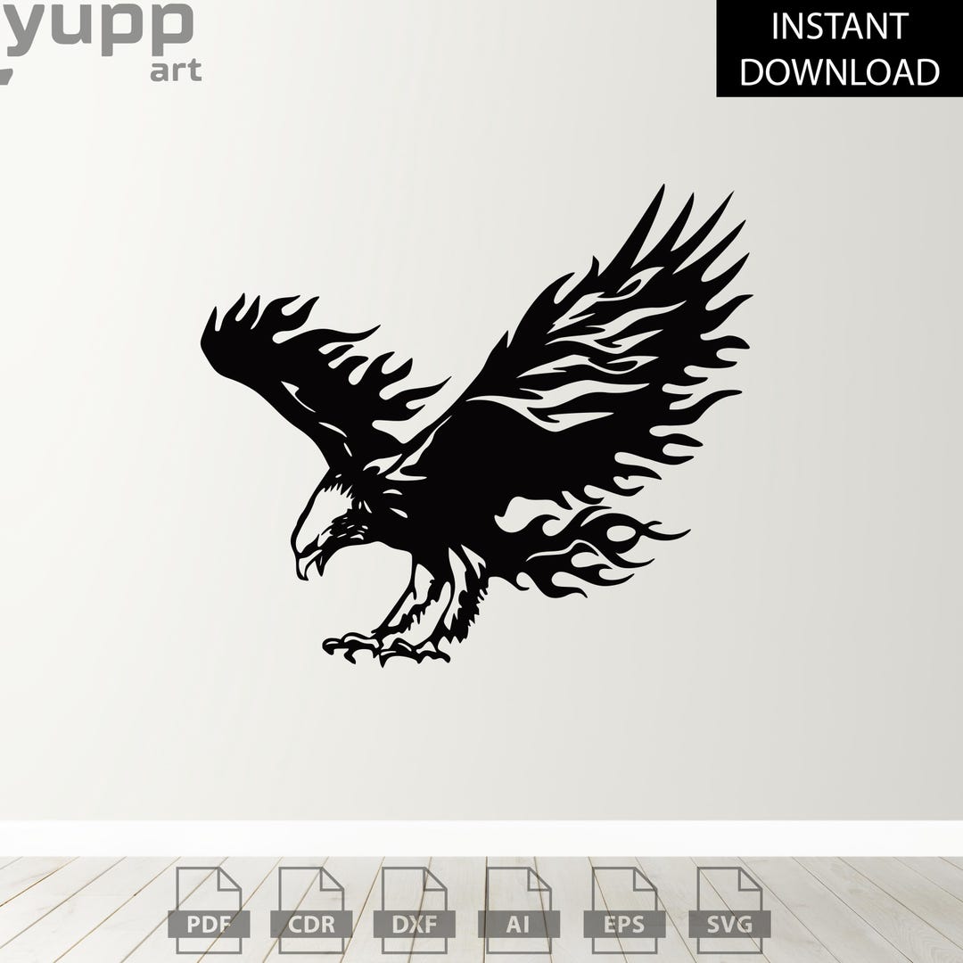 Flaming Eagle SVG, Fire Bird DXF, Laser Cut File, Tribal Eagle CNC ...