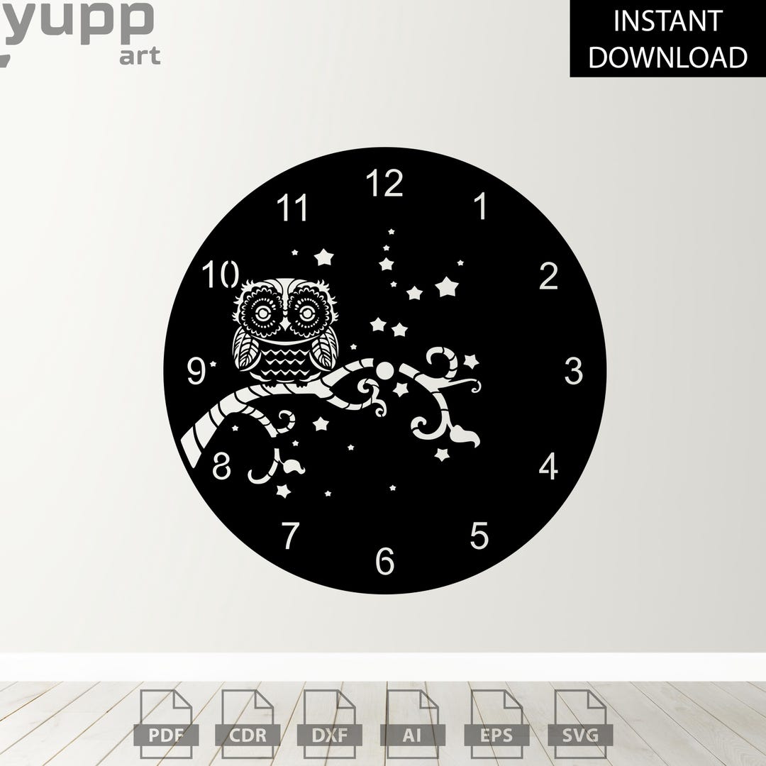 DIY Clock SVG Owl Design, Laser Cut Clock Face DXF, Cnc Router File ...