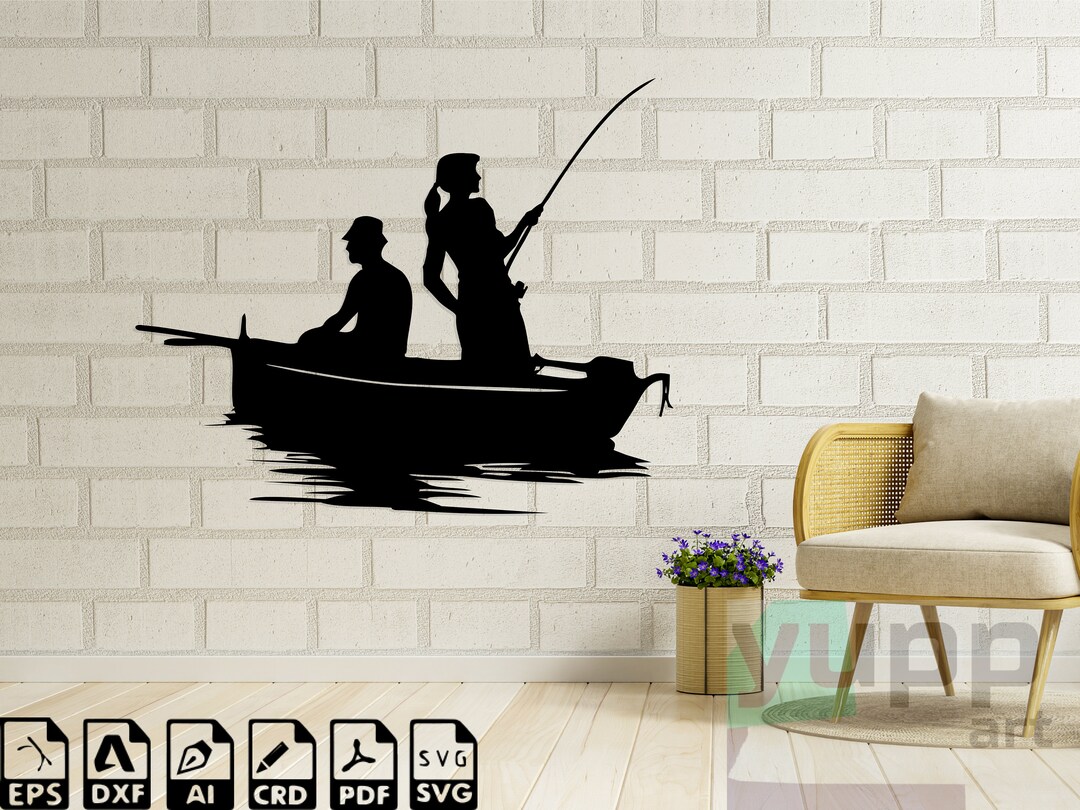 Fishing Couple Svg and Dxf, Fishing Boat Cut and Print Files, Sea Cnc ...