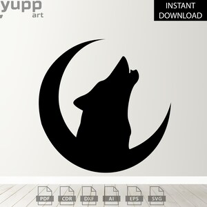 Howling Wolf in Moon Svg, Wolf Svg Glowforge File, Wolf Cnc Laser Cut ...