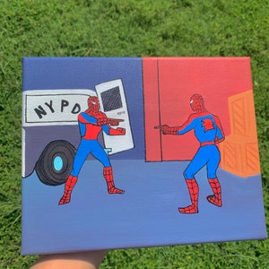 Spider-man Pointing Meme Acrylic Painting - 8 X 10 In - Etsy