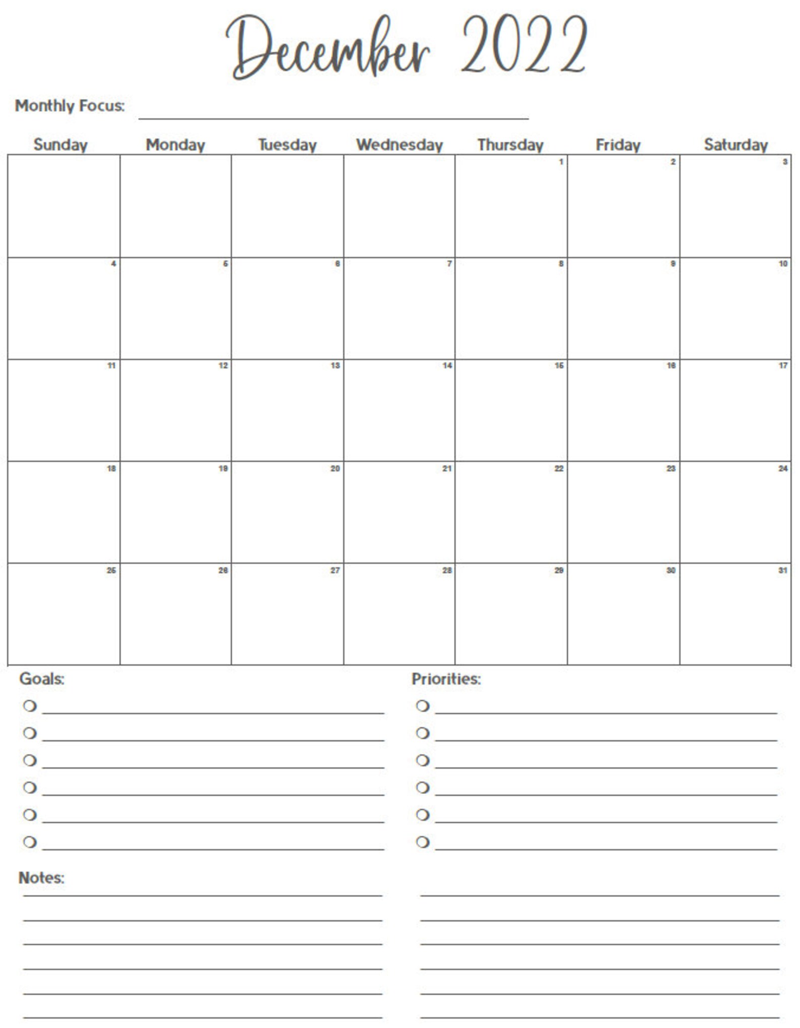 2022 Printable Monthly Calendar, PDF Download - Etsy