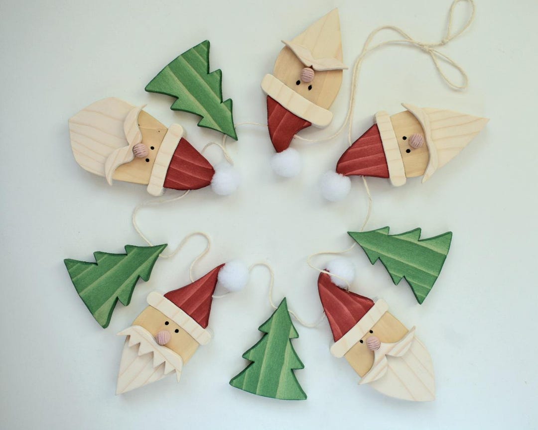 Handmade Wooden Santa Claus Garland: Christmas Festive Bunting - Etsy