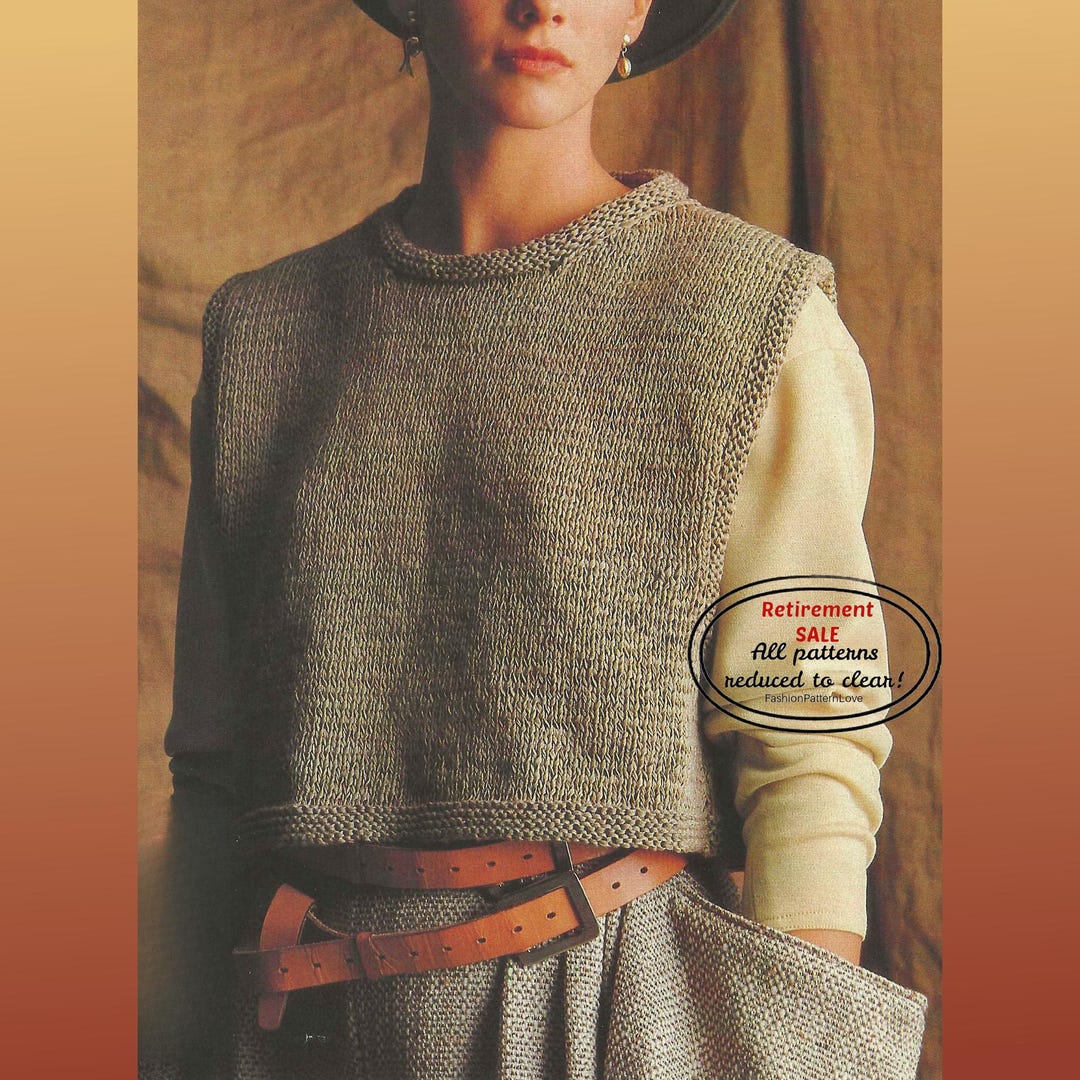 Chunky Knit Vest Pattern PDF – Vintage Cropped Waistcoat, Easy ...