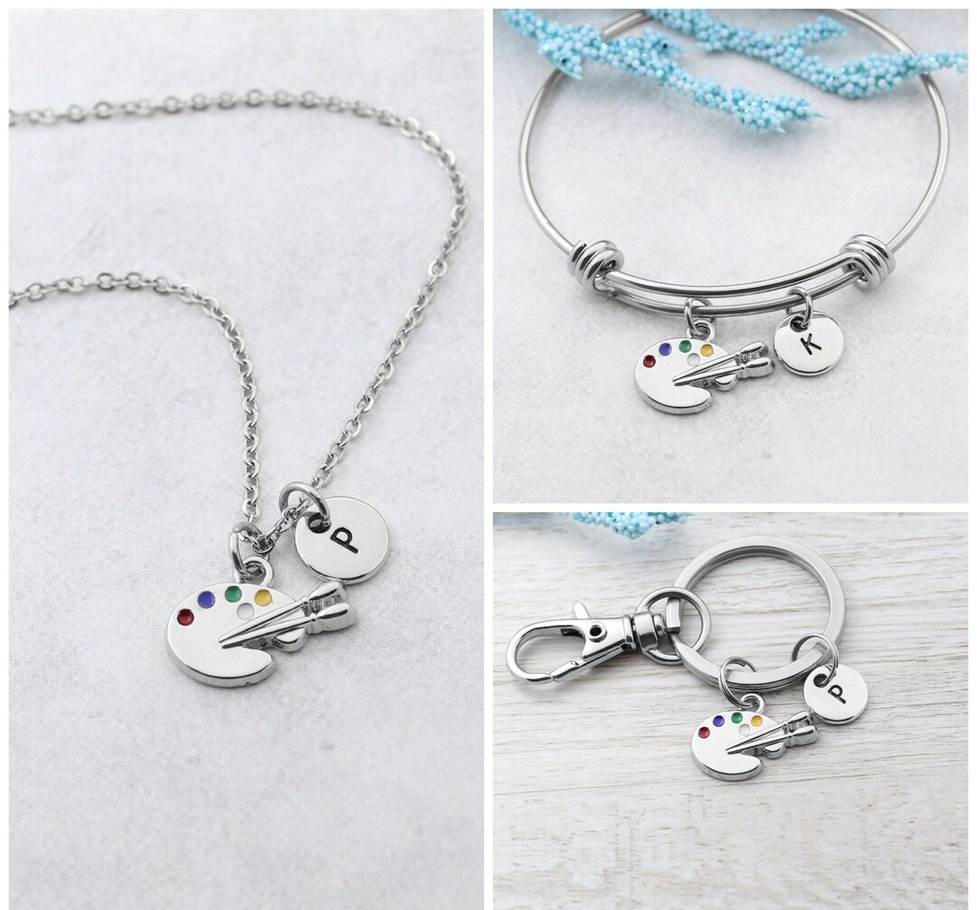 Artist Palette Keychain, Artist Palette Charm Necklace, Personalized ...