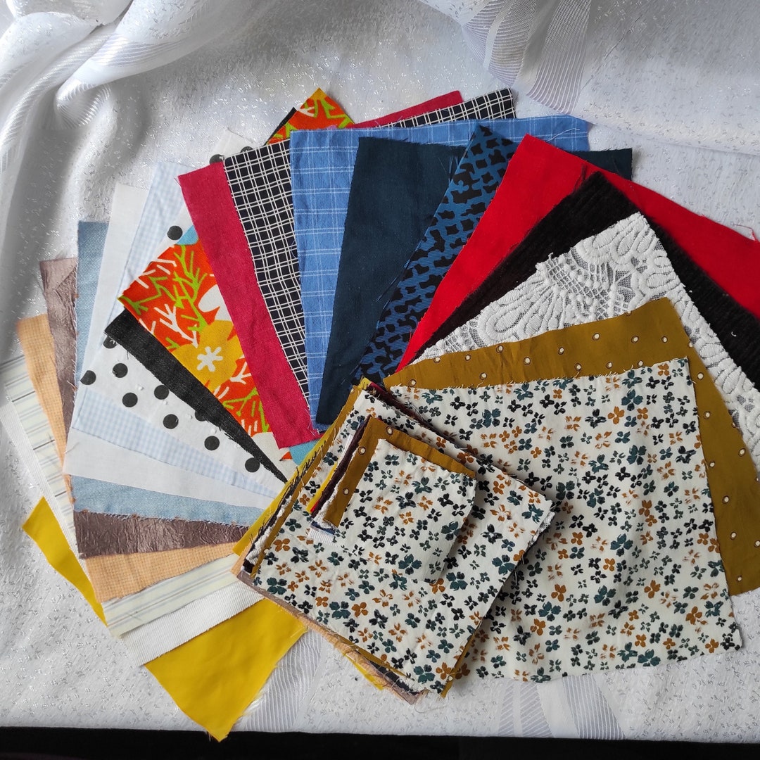 Fabric Squares Scraps Bundle Cotton, Silk and Linen Slow Stitch Kit for ...