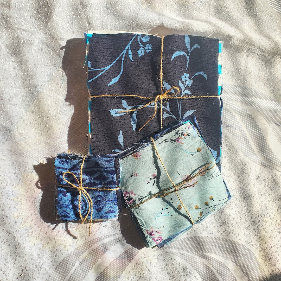 Blue Floral Fabric Squares Scraps Bundle Cotton Slow Stitch Kit for ...