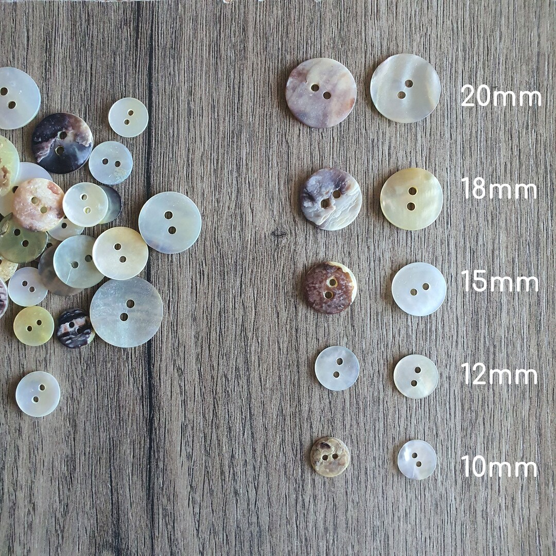 Natural Mother of Pearl 2 Hole Buttons White Seashell Buttons 12mm 15mm ...
