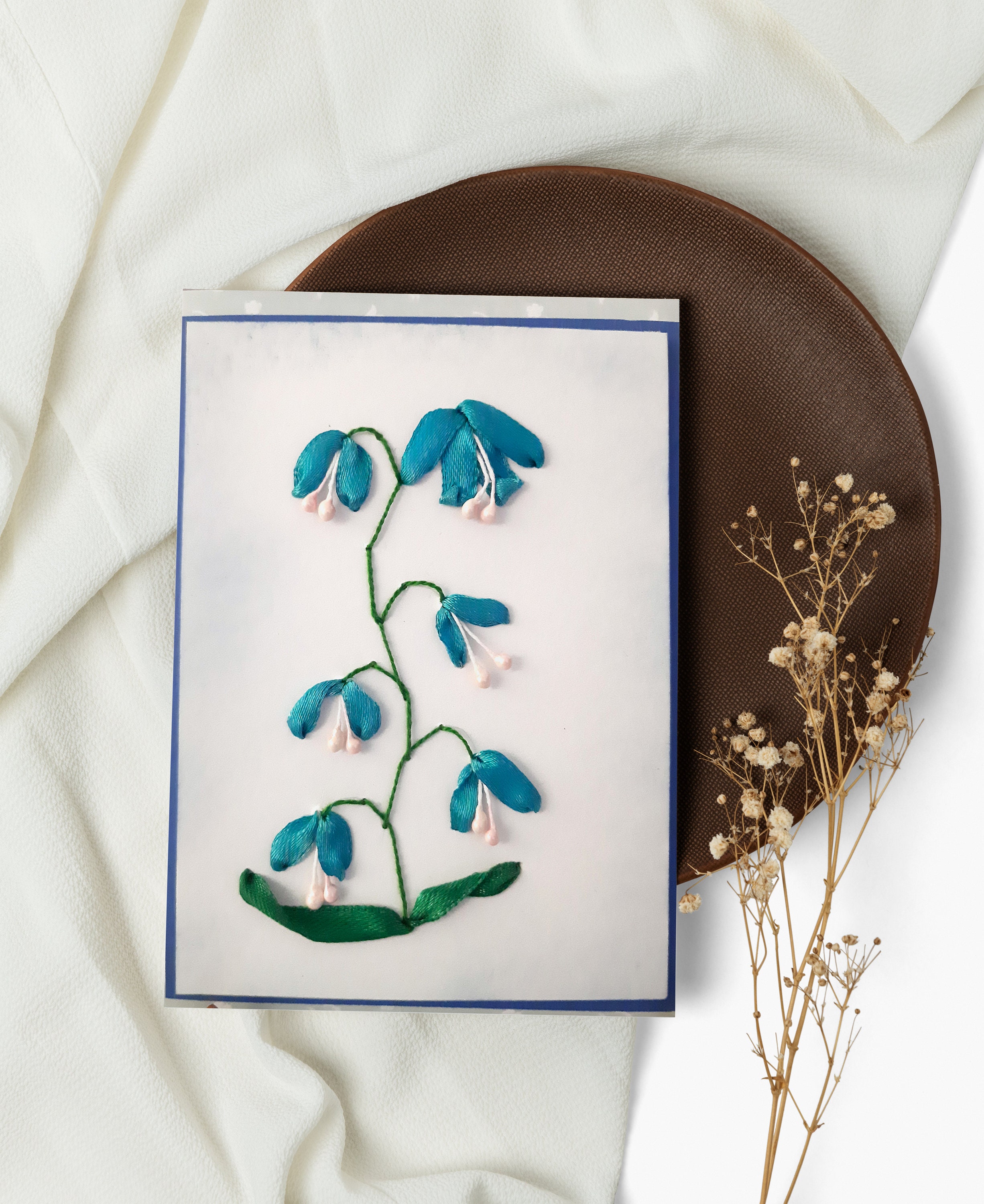 Sympathy Bluebells May Flowers Embroidered Card Set, Handmade Floral ...