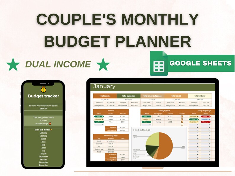 Couple's Monthly Budget Spreadsheet | Dual Income Savings Planner - Etsy