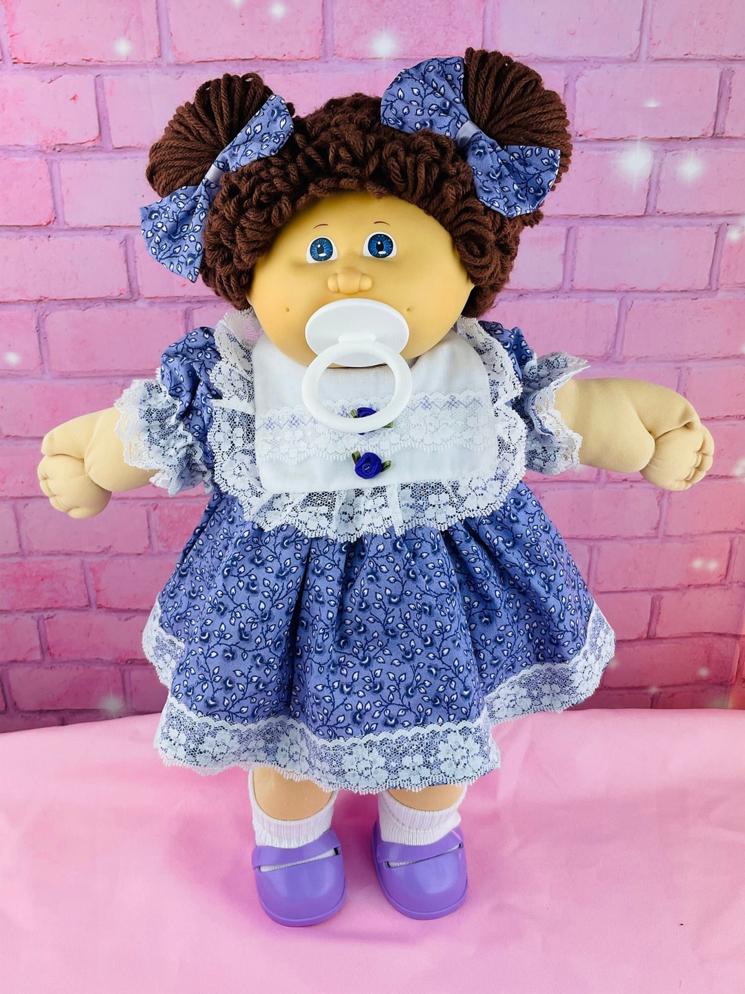 Vintage 1984 Cabbage Patch Doll: Brown Hair, Blue Eyes, Floral Dress - Etsy
