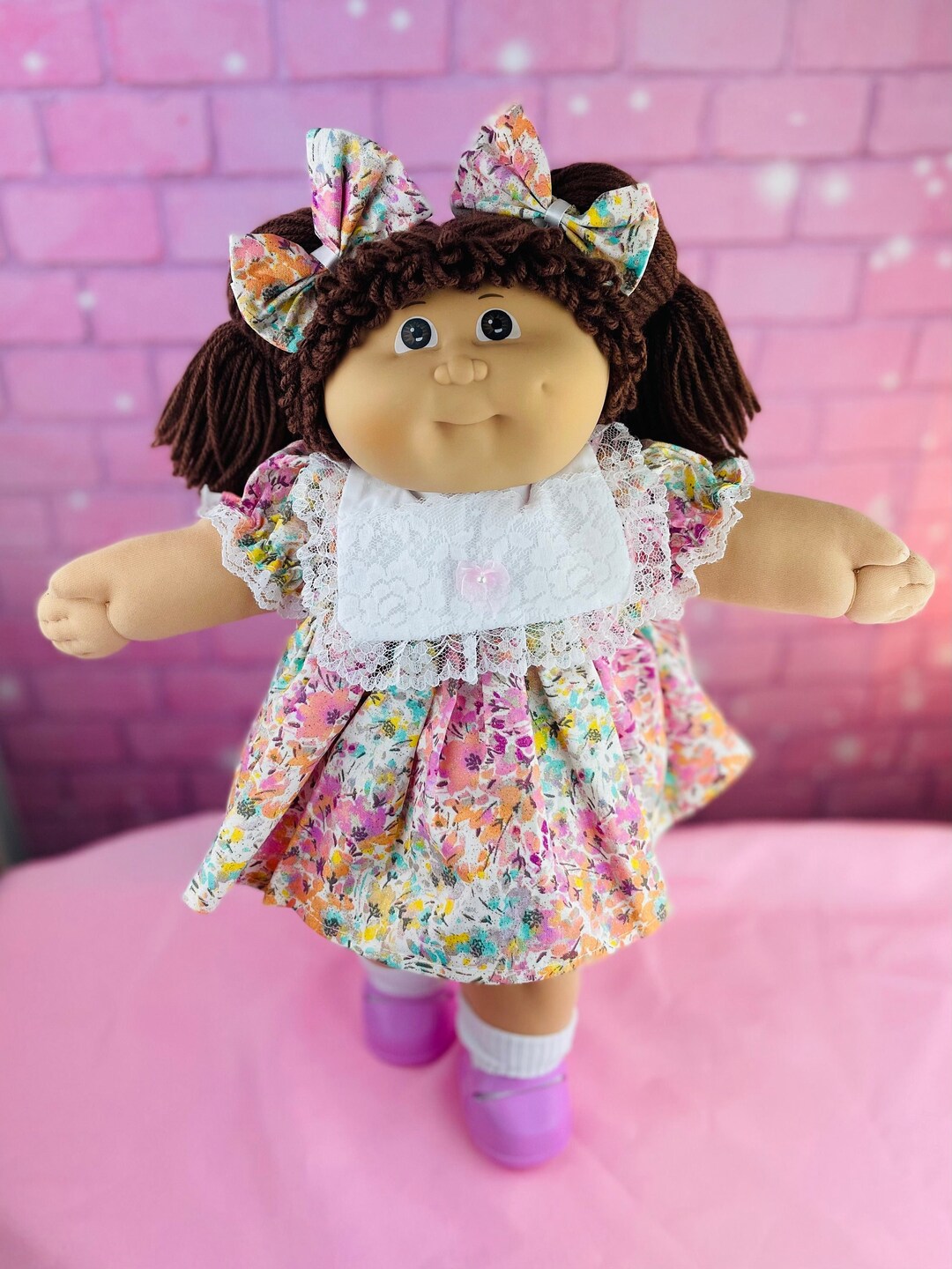 Vintage 1985 Jesmar Cabbage Patch Kid Doll: Brown Hair, Floral Dress ...