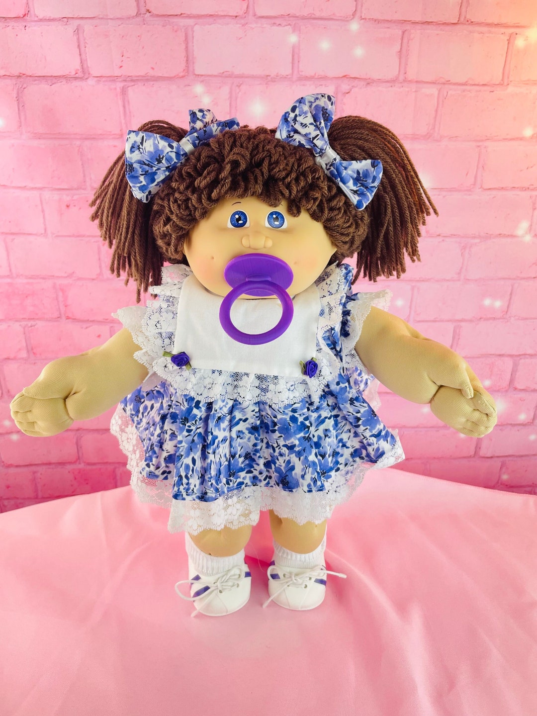 Vintage 1986 Cabbage Patch Kid Doll: Brown Hair, Custom Floral Dress ...