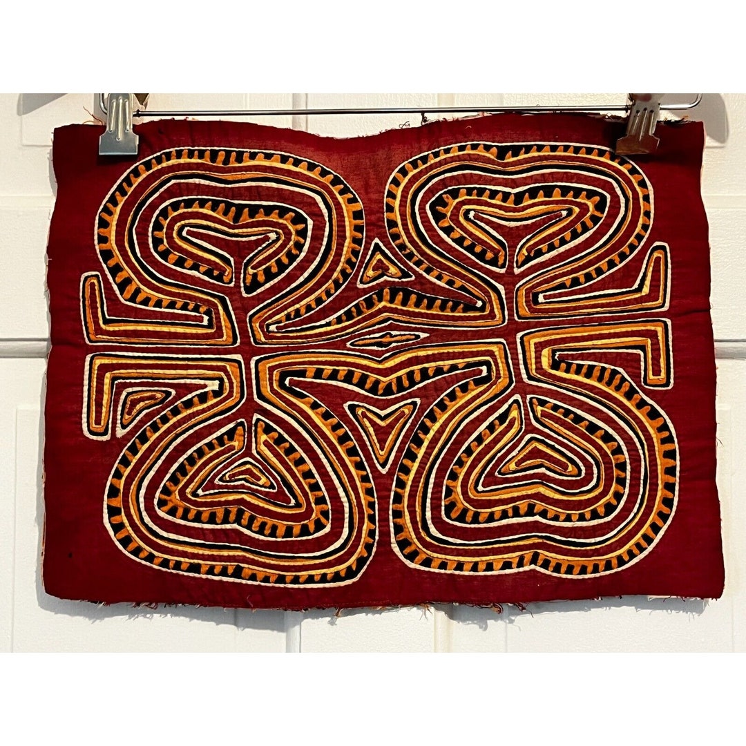 Vintage 1970s Panama Kuna Molas Indian Textile Tapestry Folk Art Red ...