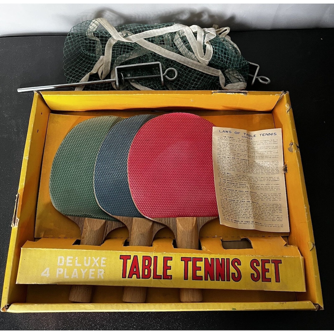 Vintage Deluxe Ping Pong Table Tennis Set W Paddles Net Clamps Japan in ...