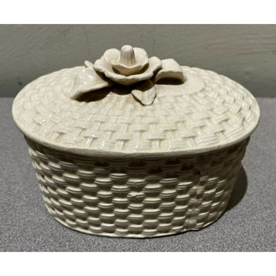 Vintage Ceramic Basket Weave Biscuit Jar W Flower Marked Japan - Etsy