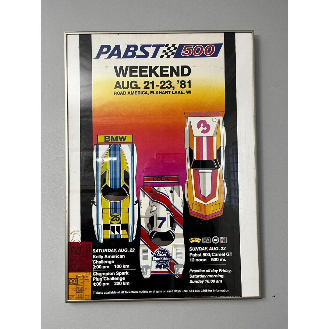 1981 Pabst 500 Racing Poster Road America BMW Lola Corvette 28" Framed ...