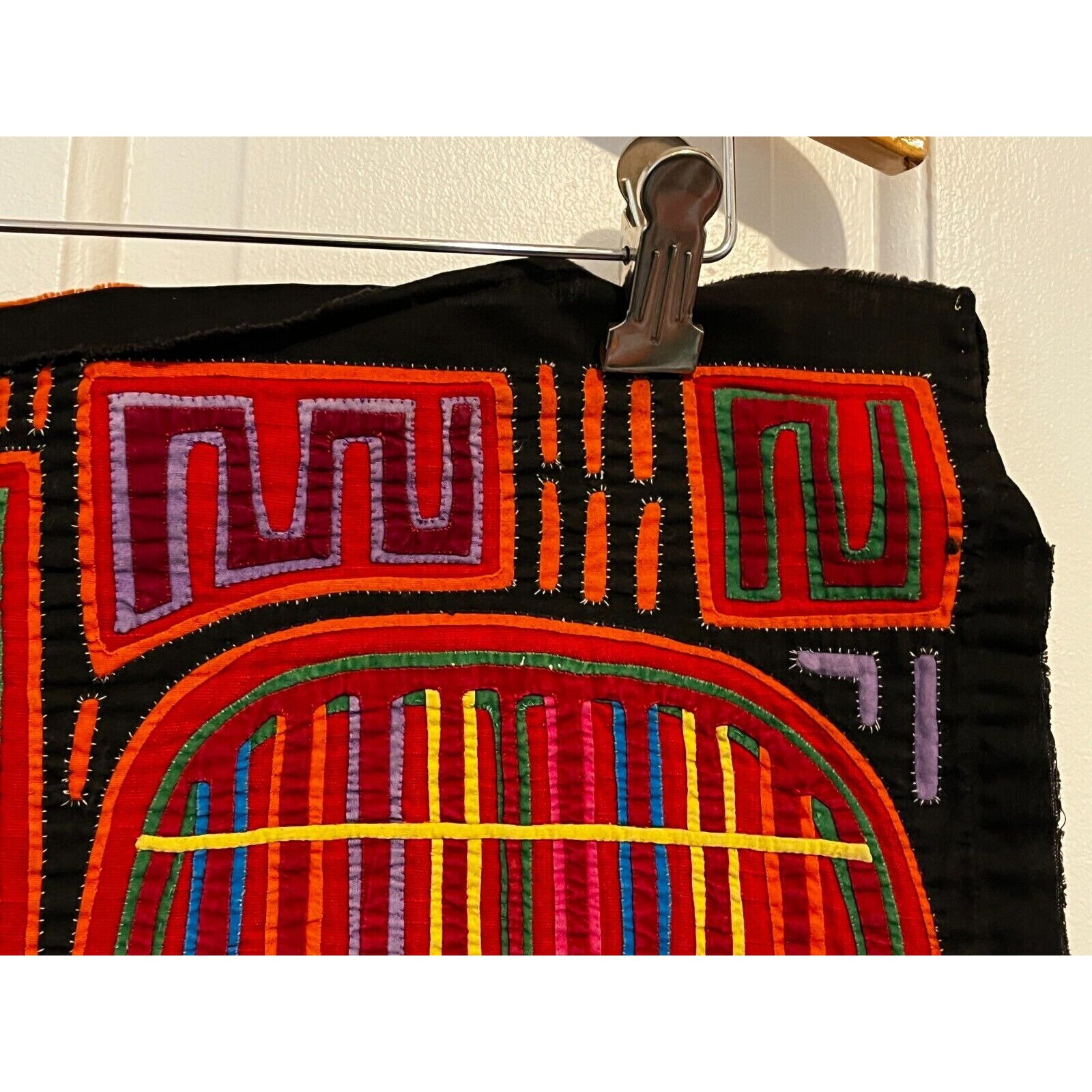 Vintage 1970s Panama Kuna Molas Indian Textile Tapestry Folk Art Black ...