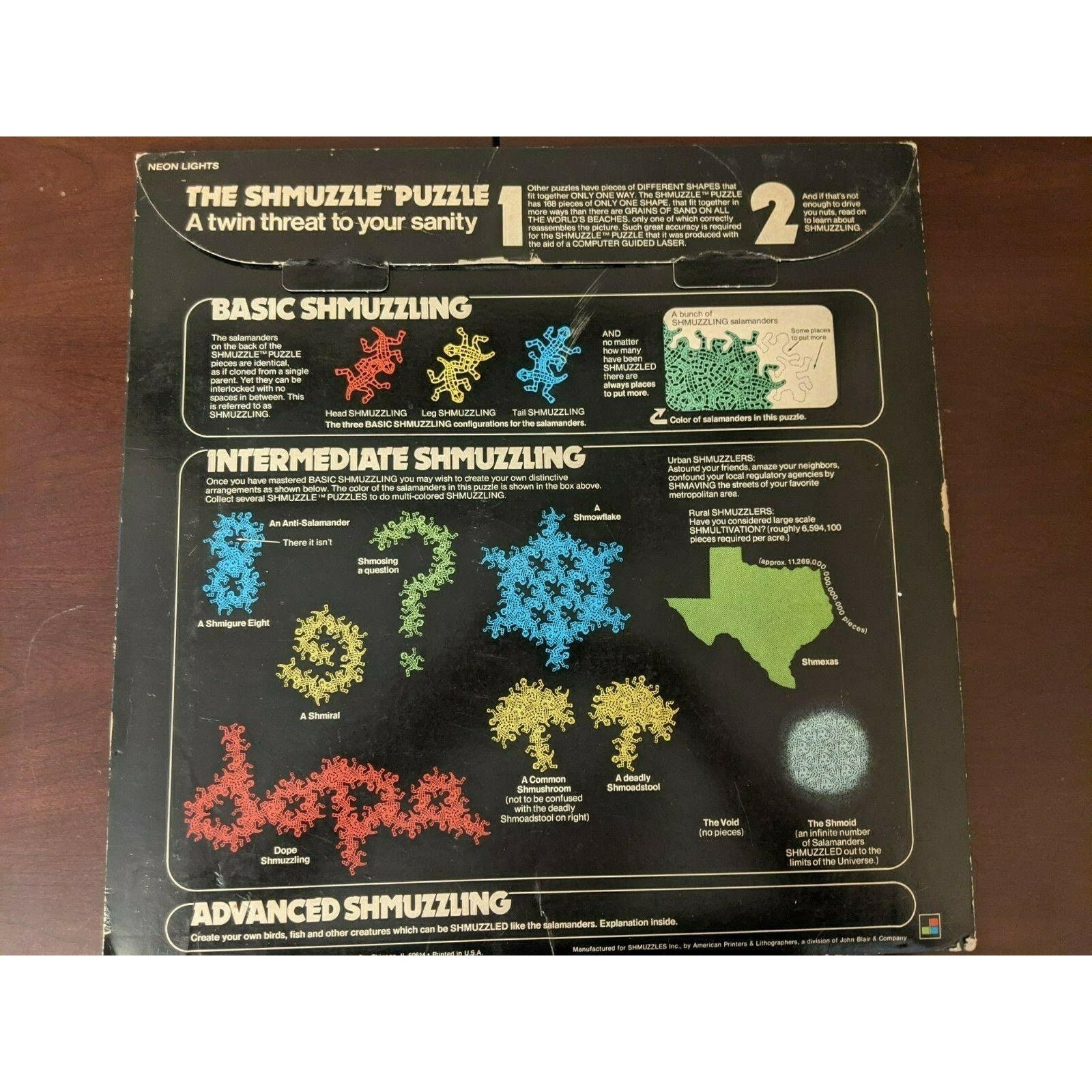 Vintage THE SHMUZZLE Puzzle Neon Lights Double Sided 1981 SP-110 Rare ...