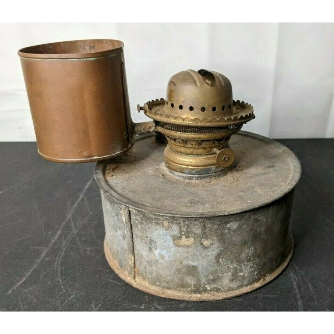 Antique Oil Lamp E. Miller Co USA Brass & Galvanized Bottom W/ Burner ...