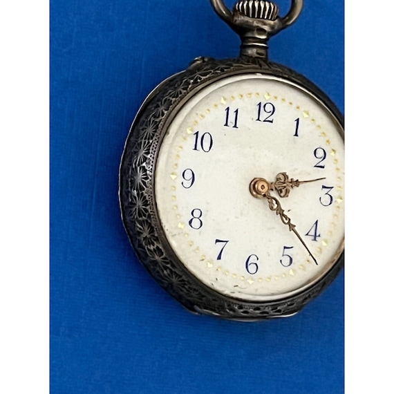 Antique .900 Coin Silver Case Swiss Pocket Watch w Ge… - Gem