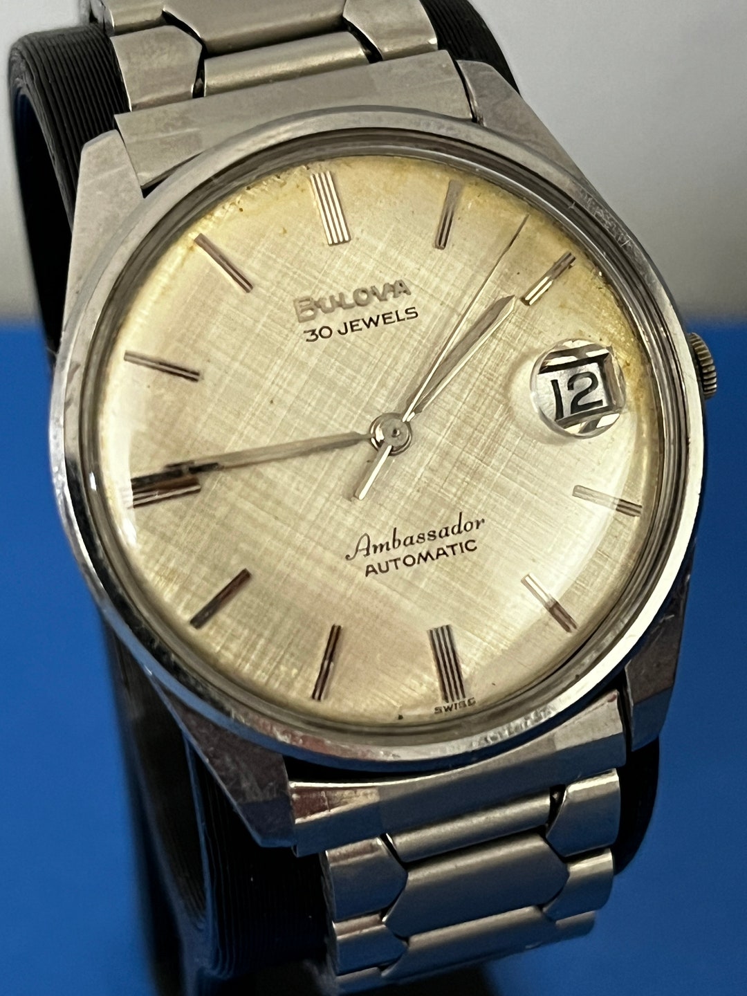 Vintage 1960s BULOVA Ambassador 30J Automatic Stainless Watch Linen ...