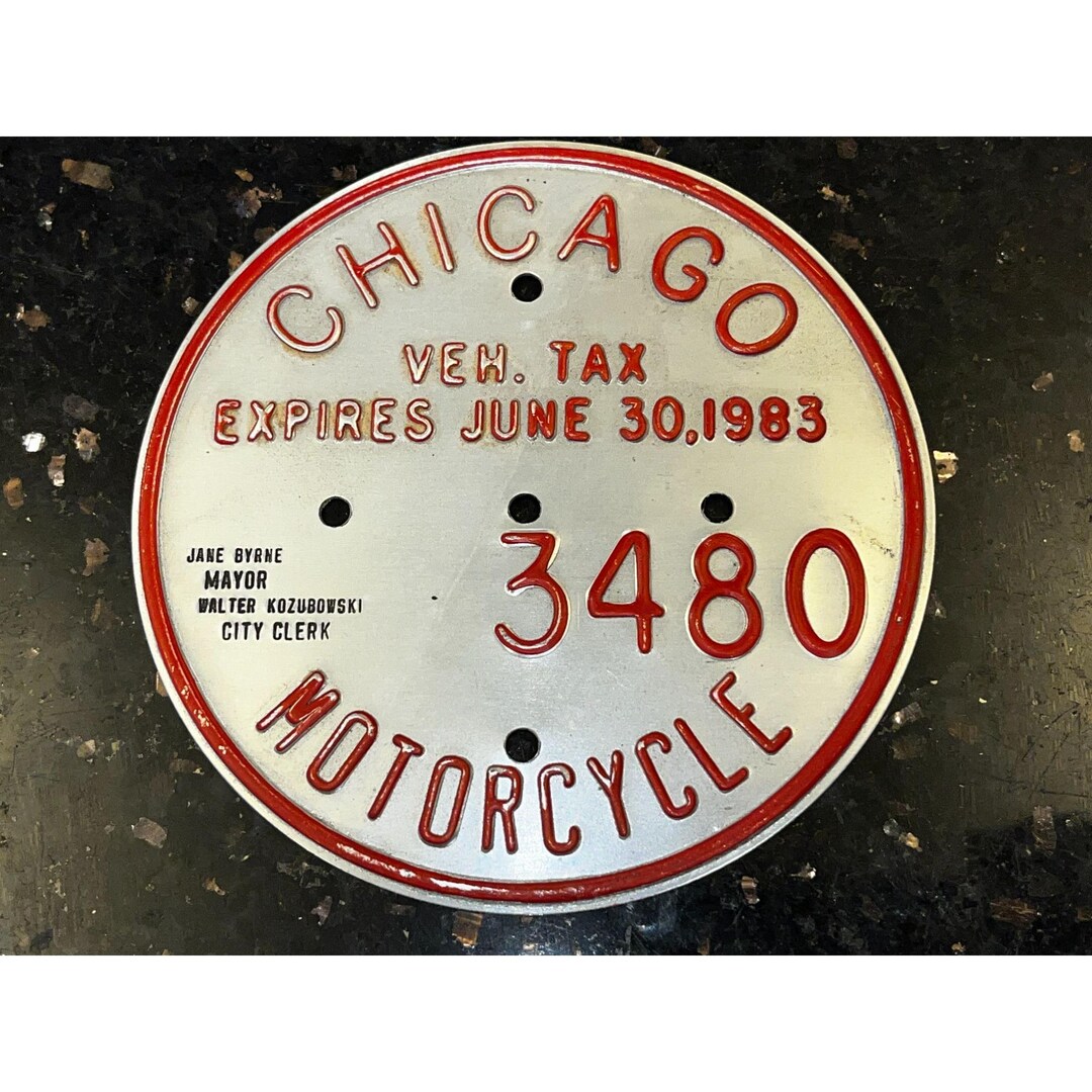 1983 Chicago MOTORCYCLE VEHICLE Tax License Plate MEDALLION Tag #3480 ...