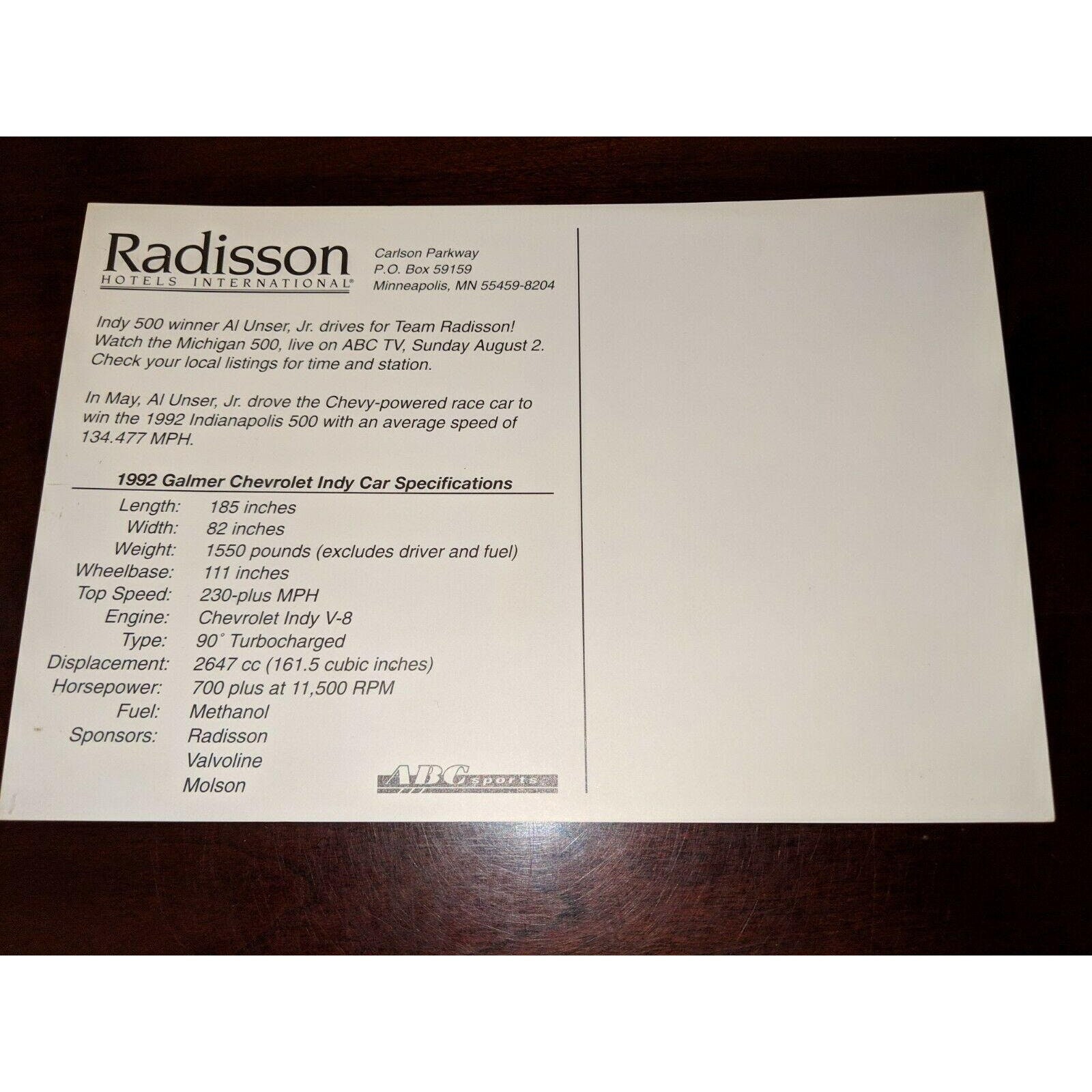 1992 Al Unser Jr Indy 500 Promo Photo Card Indianapolis Faux ...