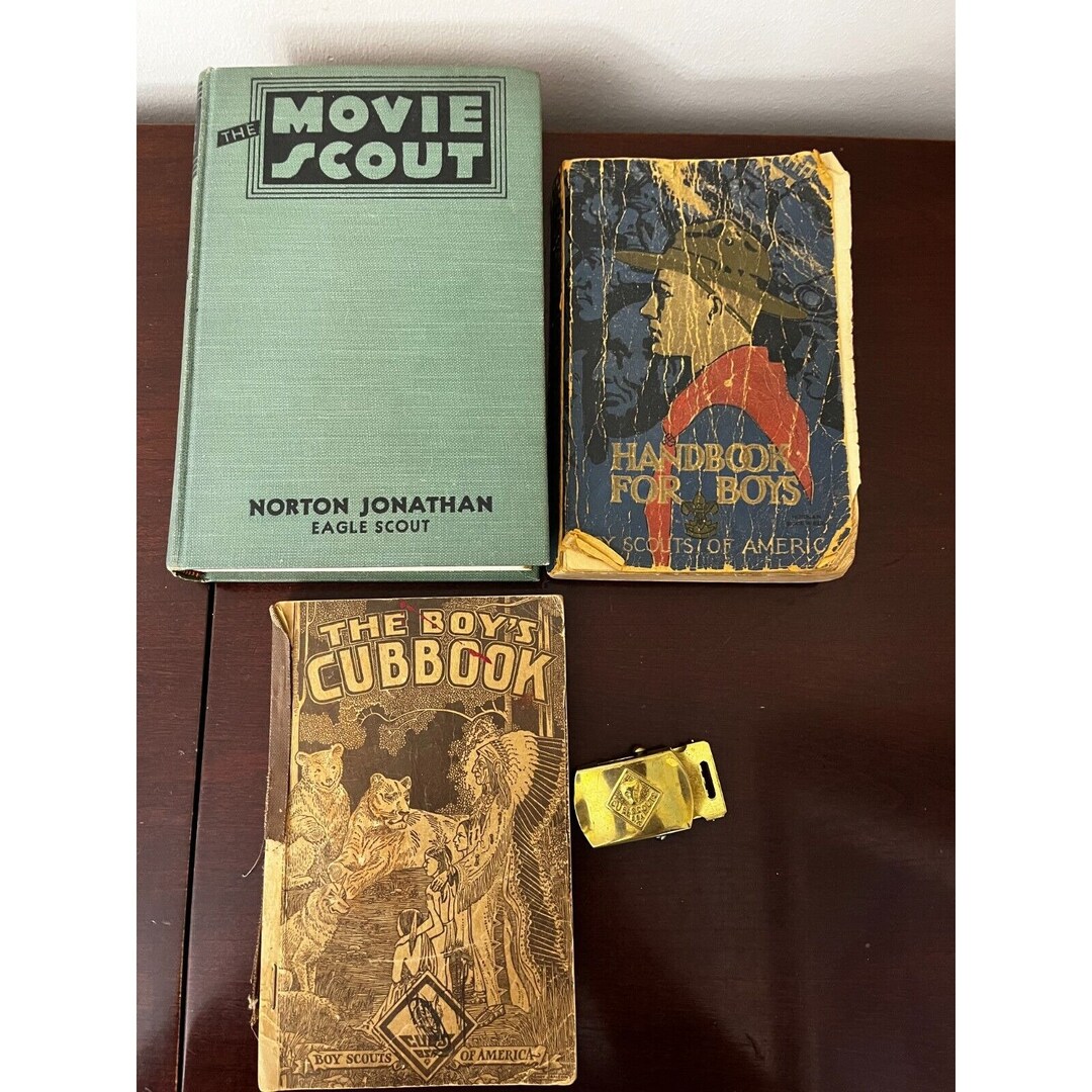 Vintage Boy Cub Scouts Lot Books 1930s Inc Brass Belt Buckle Movie ...