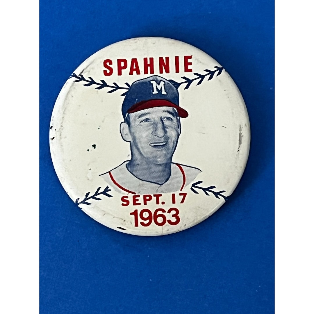 Vintage 1963 Warren Spahn Spahnie Milwaukee Braves Baseball Pinback Pin ...