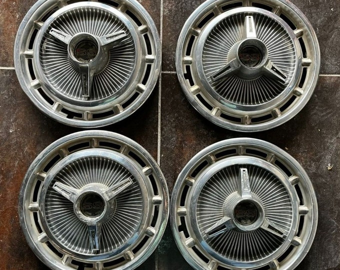 Original OEM GM 14" 3-bar Spinner Hub Caps 1965-66 Chevrolet Impala ...