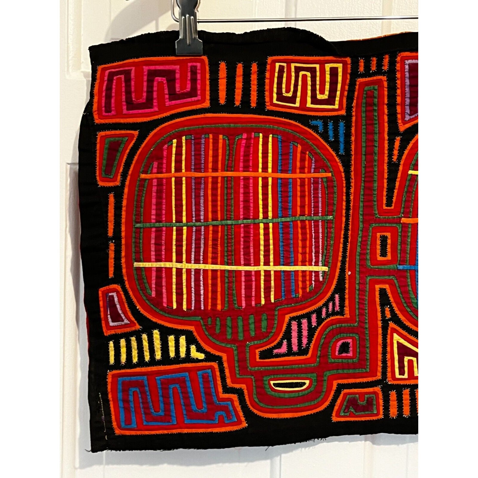 Vintage 1970s Panama Kuna Molas Indian Textile Tapestry Folk Art Black ...