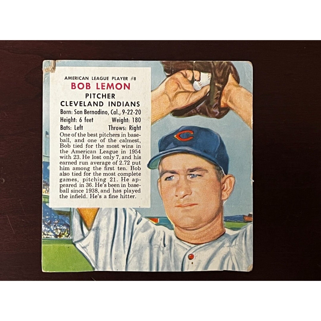 1955 RED Man TOBACCO MLB Baseball #8 Bob Lemon Indians No Tab Creases ...